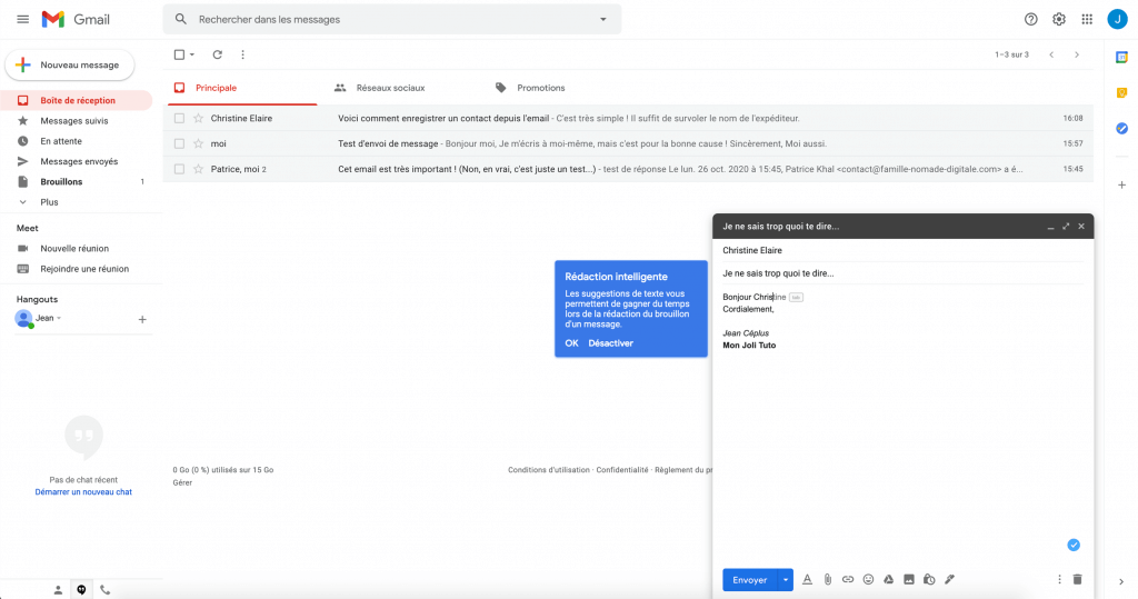 Ecrire un message sur Gmail et intégrer une signature automatique