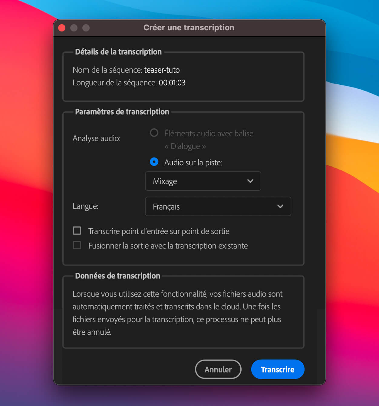 Transcription et sous-titres automatiques dans Premiere Pro