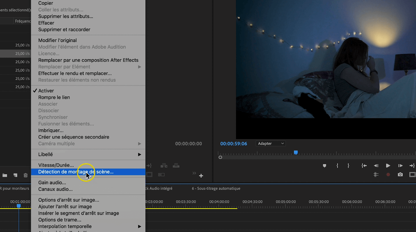 Détection automatique de scènes dans Premiere Pro