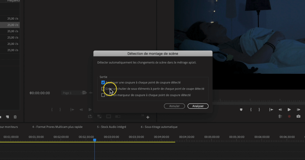 Détection automatique de scènes dans Premiere Pro